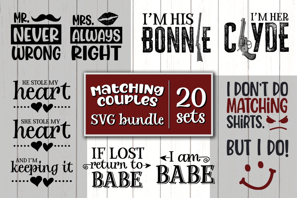 Matching Couples Svg Big Bundle, 20 Matching Sets, Png Eps, Matching ...