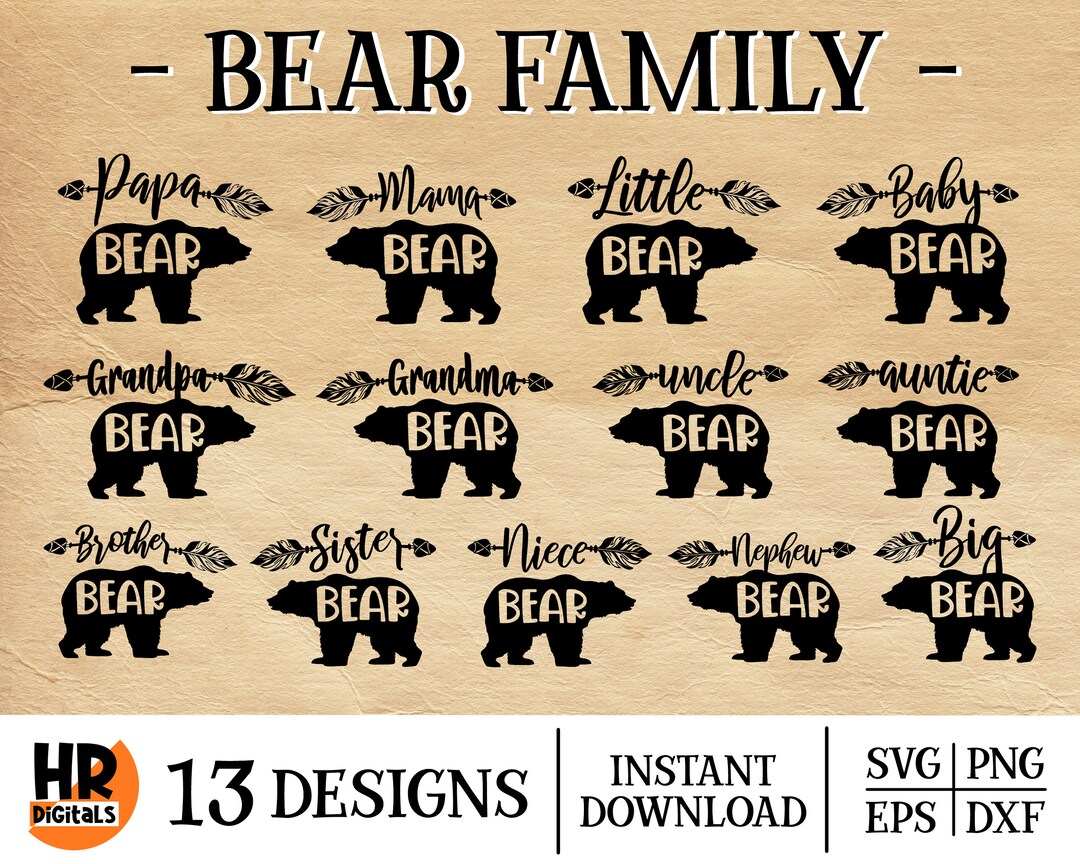 Bear Family Svg Design Bundle, Mama Papa Baby Bear, Png Svg Eps Dfx ...