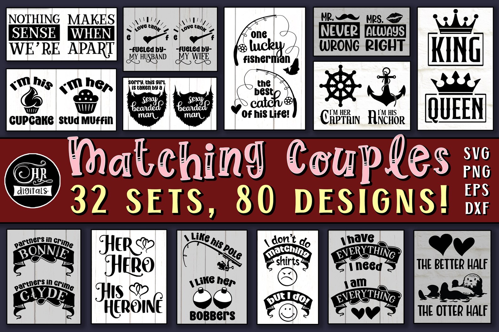 Matching Designs SVG Bundle, Matching Couples, Matching Family ...