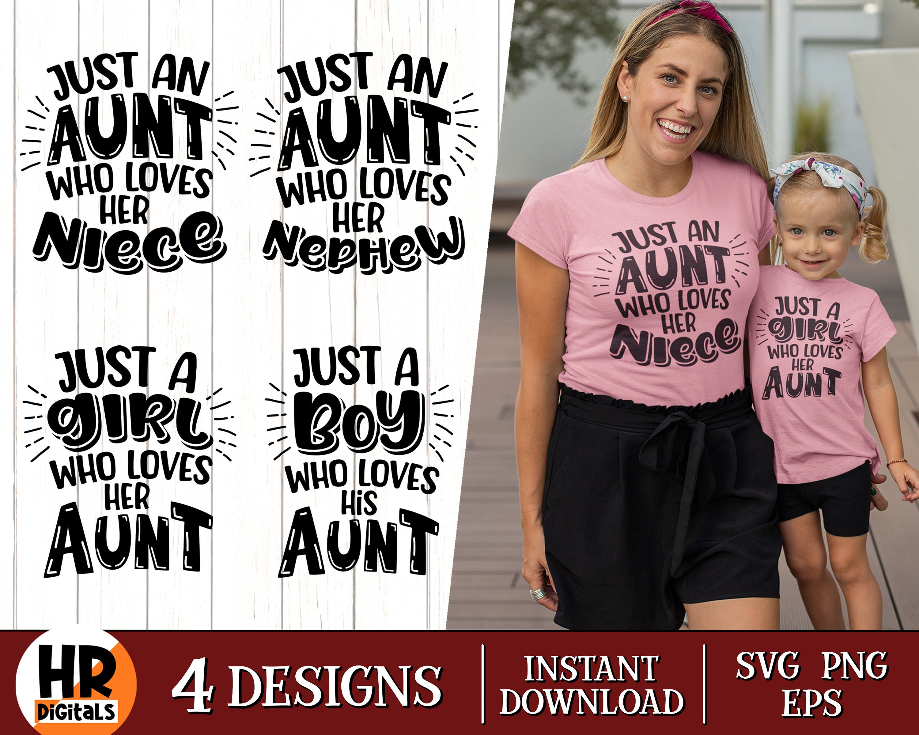 Just an Aunt Who Loves Her Niece and Nephew SVG Matching Aunt - Etsy