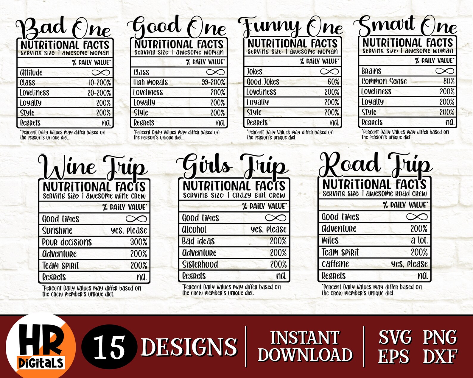 Girls Trip Nutritional Facts Svg Bundle Funny Girls Weekend Matching