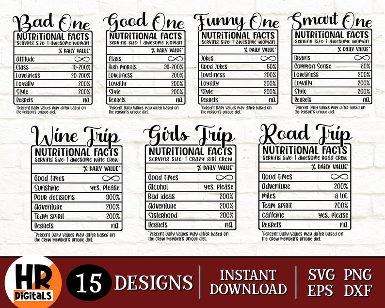 Girls Trip Nutritional Facts Svg Bundle Funny Girls Weekend Etsy