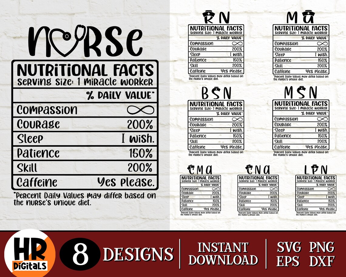 Nurse Nutritional Facts SVG Bundle Nutrition Fact Sheet - Etsy