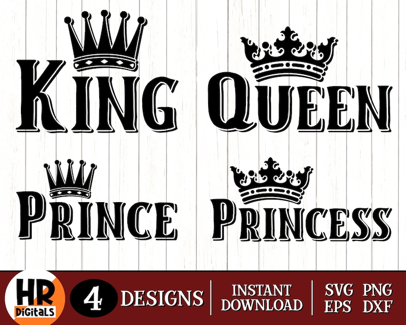 King Queen Prince Princess, Matching Royal Family SVG, Mom Dad Baby Son ...