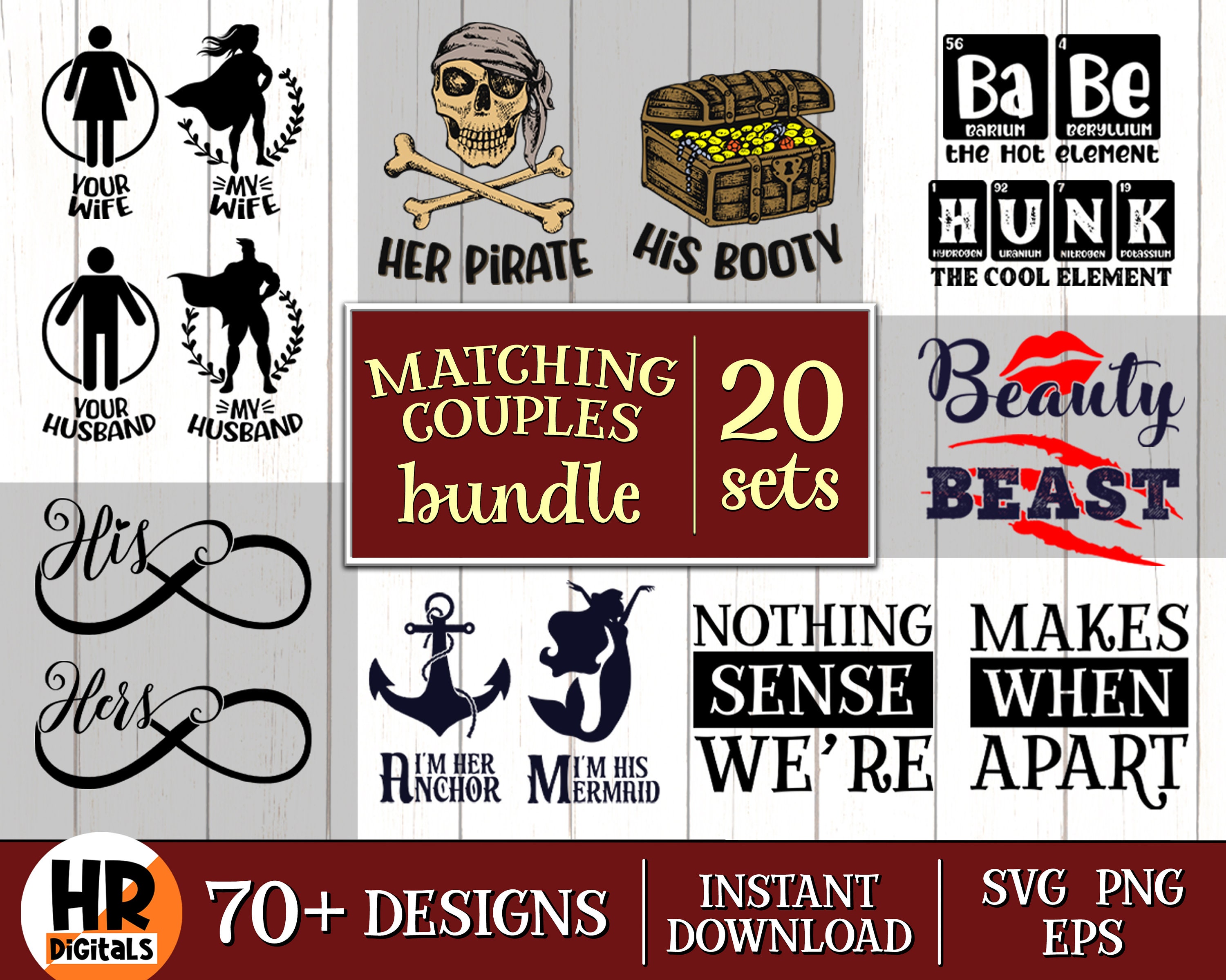 Matching Couples Svg Big Bundle 20 Matching Sets Png Eps | Etsy