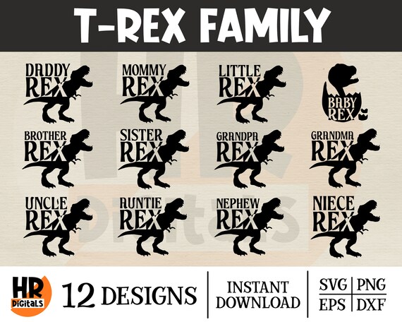 T-rex Family Svg Design Bundle Mama Daddy Saurus Png Svg Eps - Etsy