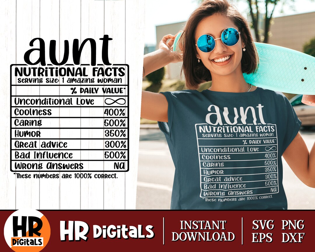 Aunt Nutritional Facts SVG, Funny Aunt SVG, Nutrition Fact Sheet, Cool ...