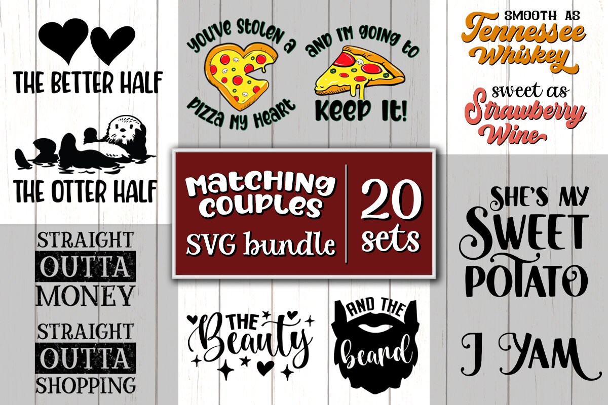 Matching Couples Svg Big Bundle, 20 Matching Sets, Png Eps, Matching ...