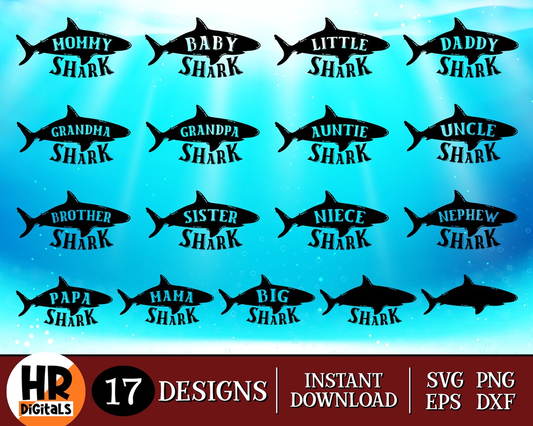 Matching Shark Family SVG Bundle, Daddy, Mommy, Baby, Brother, Sister ...