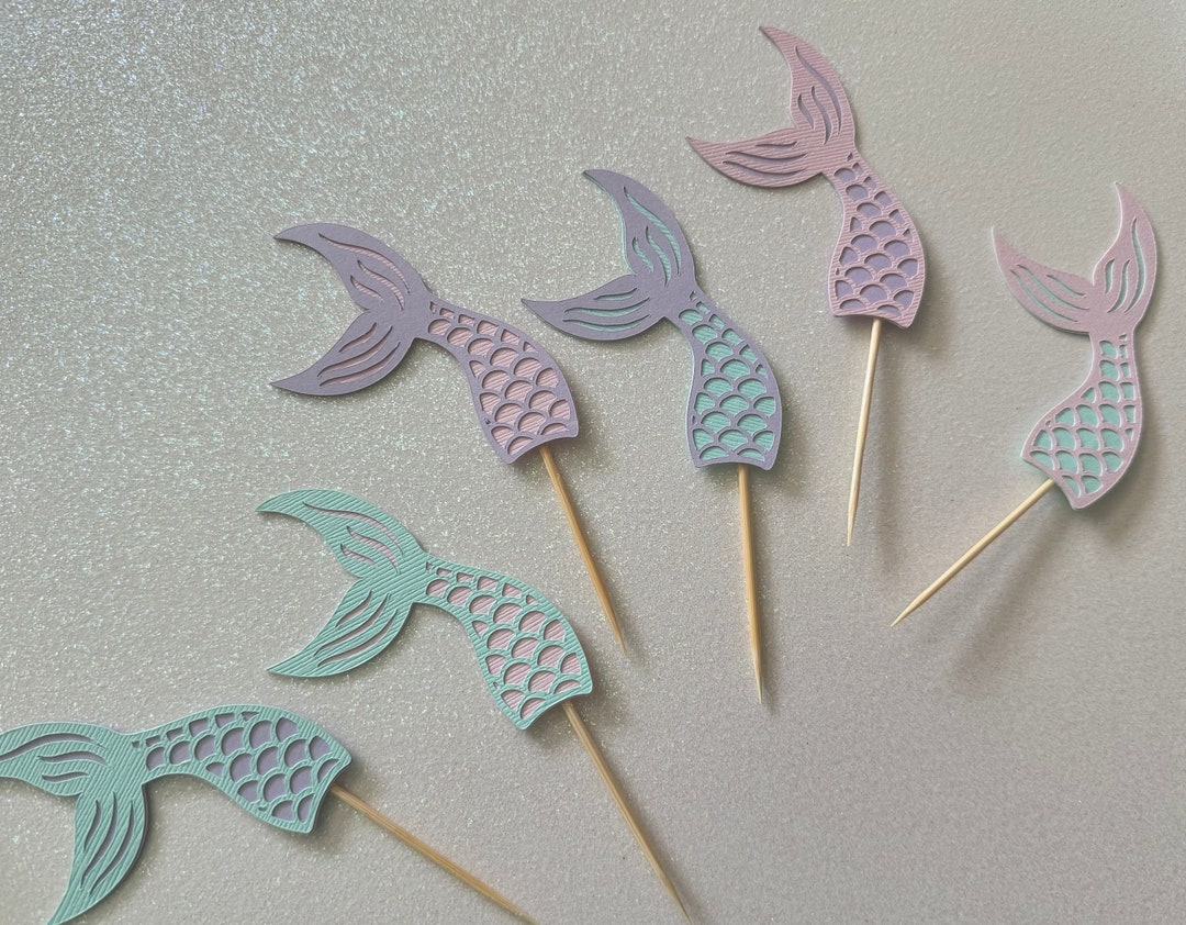 Mermaid Tail Cupcake Toppers-glitter-set of 12 - Etsy