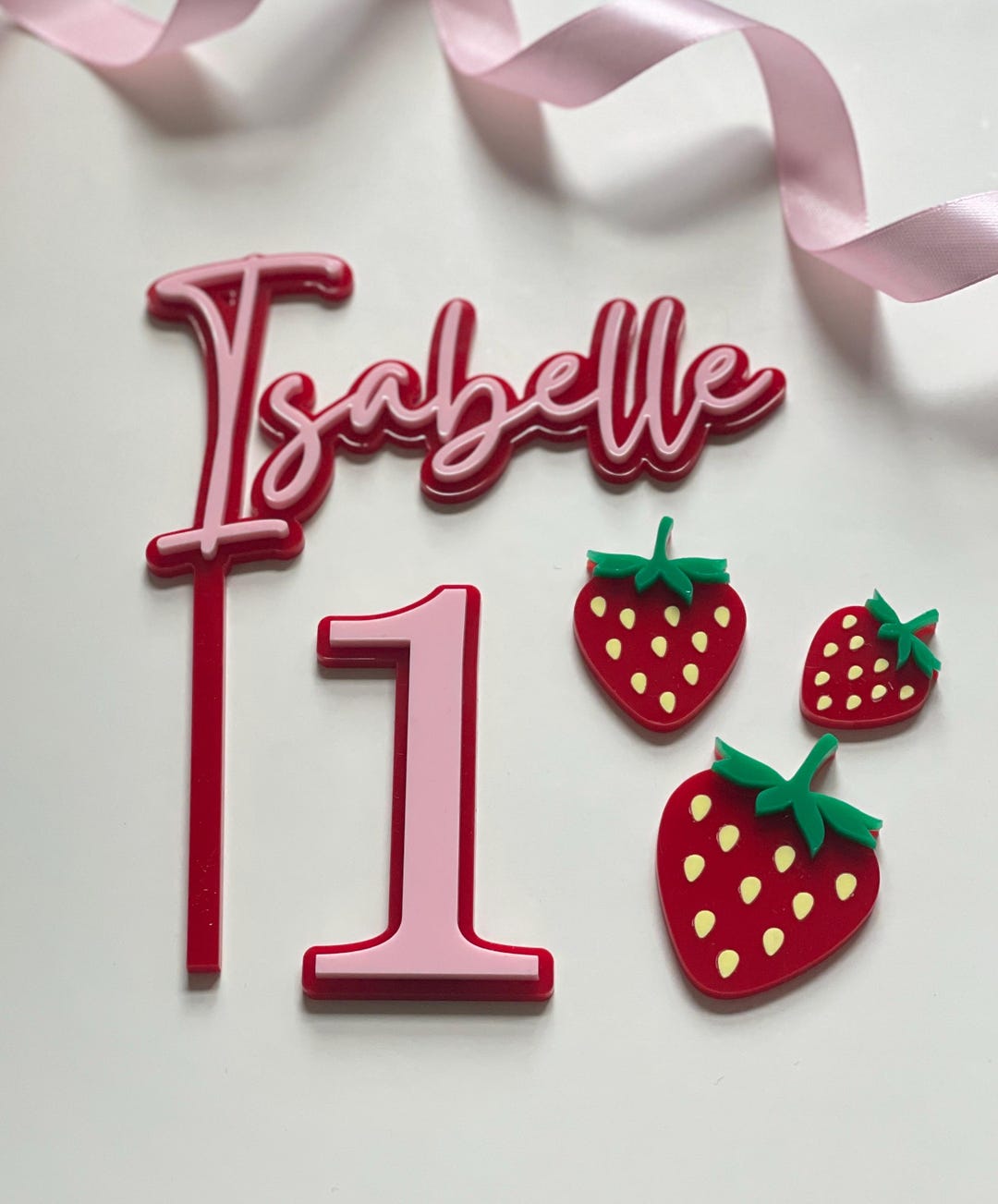 Strawberry Themed Name and Age Cake Topper Set - Etsy
