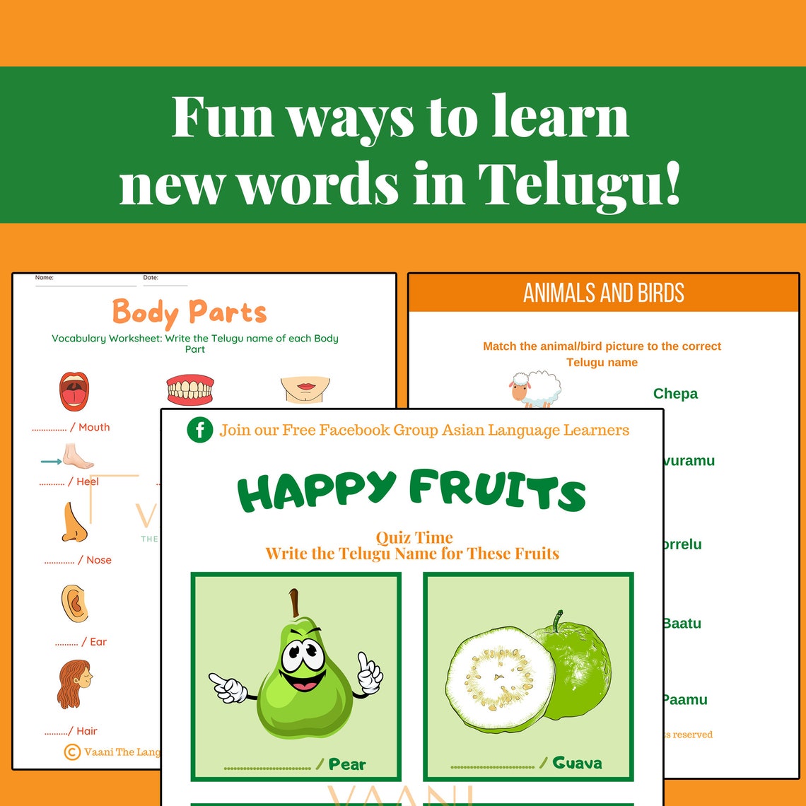 Telugu Printable Worksheet - Learn Telugu Through English - Vocabulary ...