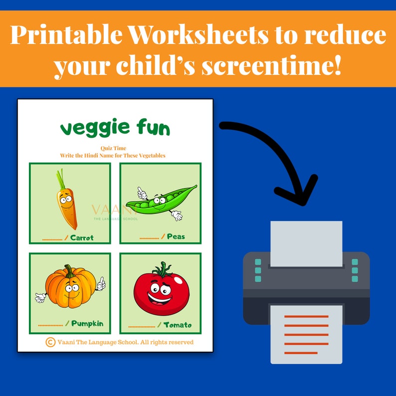 Hindi Printable Vegetable Worksheet Learn Hindi Vegetable Names Through ...