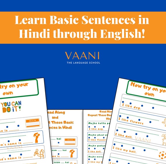 Hindi Printable Sentences Worksheet Learn Hindi Basic - Etsy