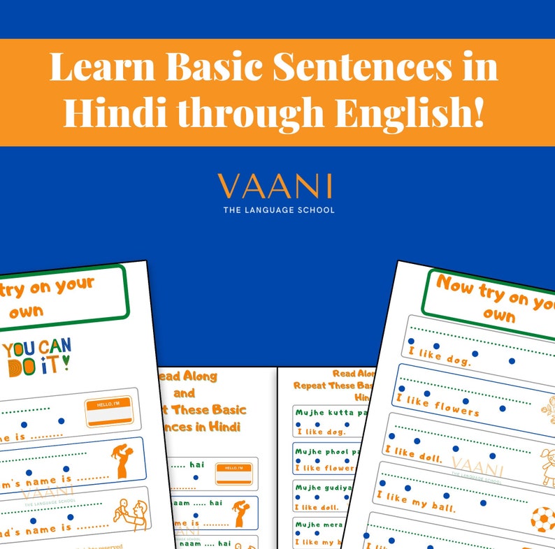 Hindi Printable Sentences Worksheet - Learn Hindi Basic Sentences ...