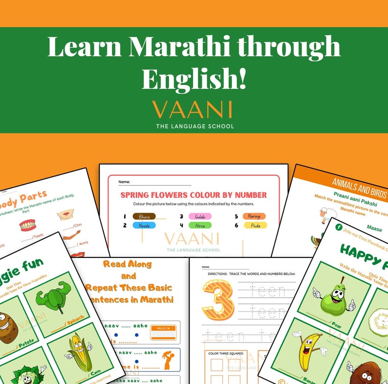 Marathi Printable Worksheet Learn Marathi Through English - Etsy