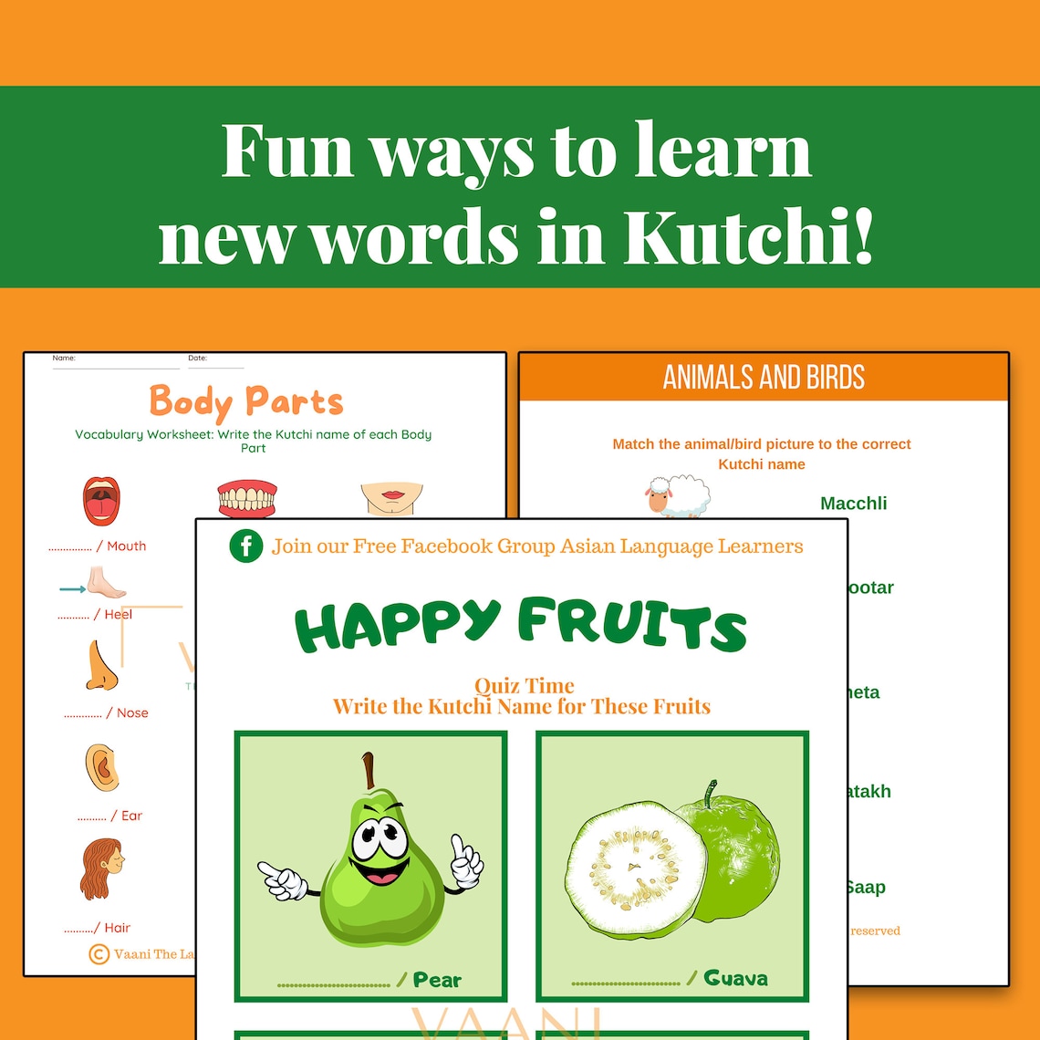 Kutchi Printable Worksheet - Learn Kutchi Through English - Vocabulary ...