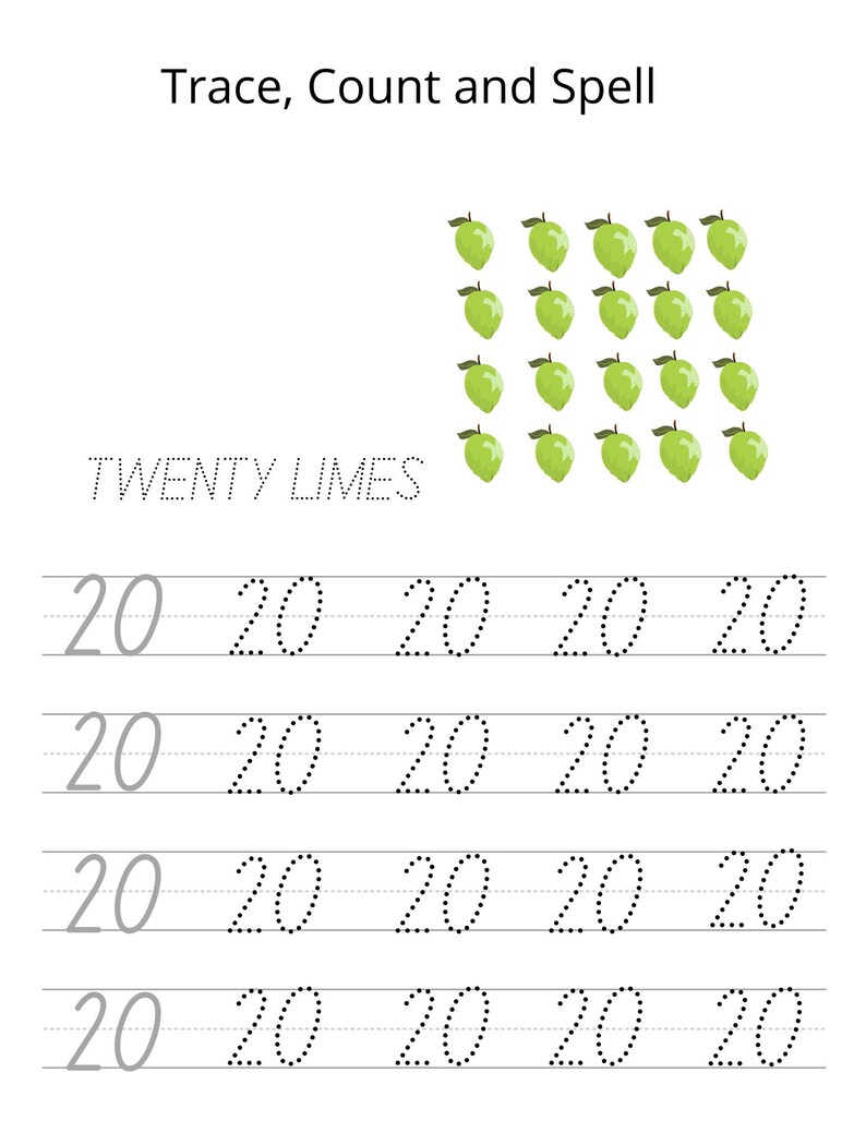Number Tracing Worksheets 1-20, Preschool Kindergarten, A4 A5 (digital ...