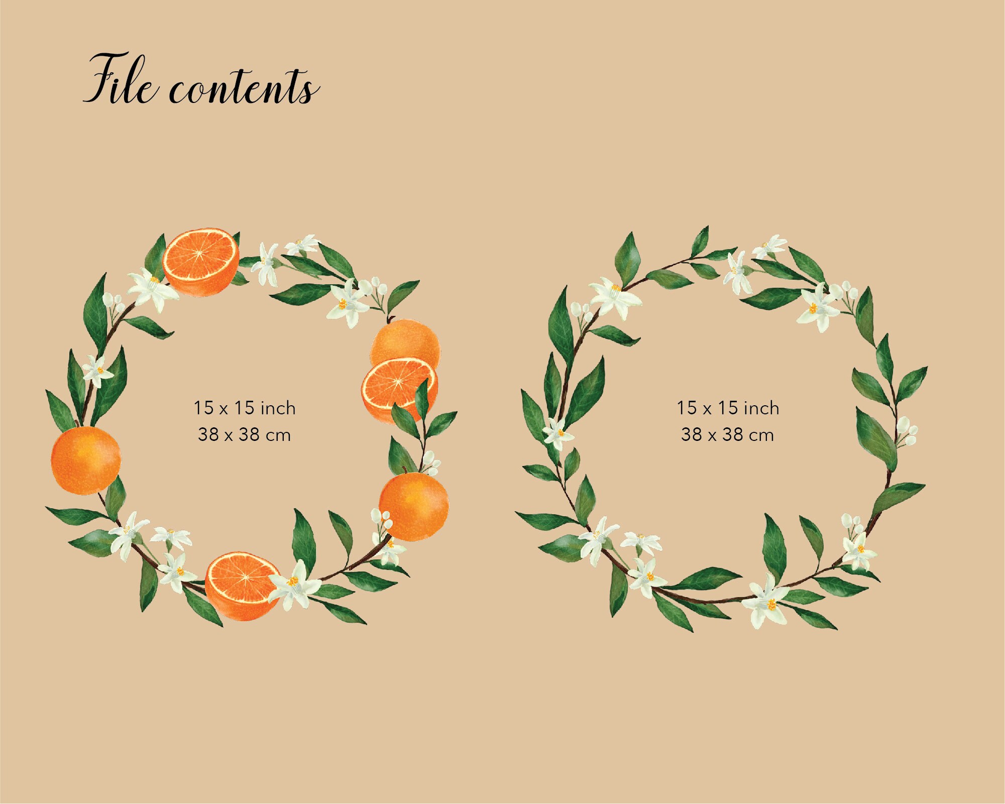 Orange Botanical Wreath Clipart | Mandarine Blossom - Watercolor ...