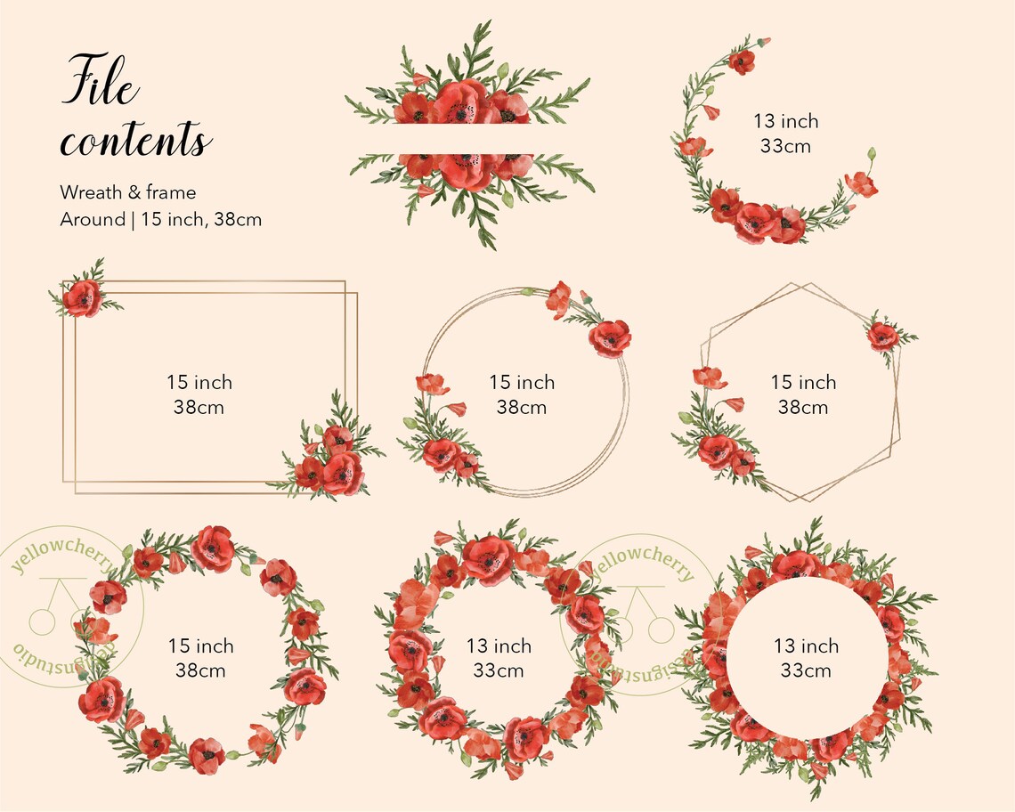 Poppy Flower Watercolor Clipart Set Floral Wreath Poppy - Etsy
