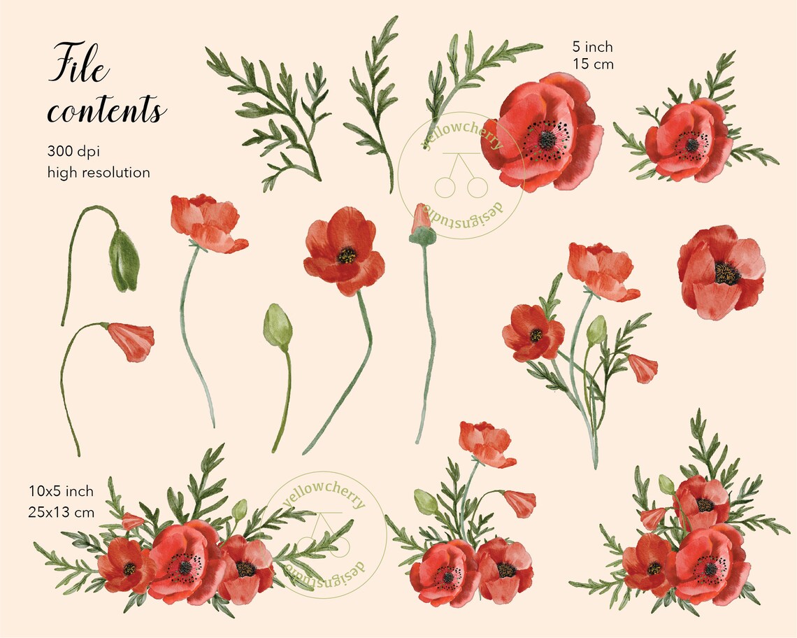 Poppy Flower Watercolor Clipart Set Floral Wreath Poppy - Etsy