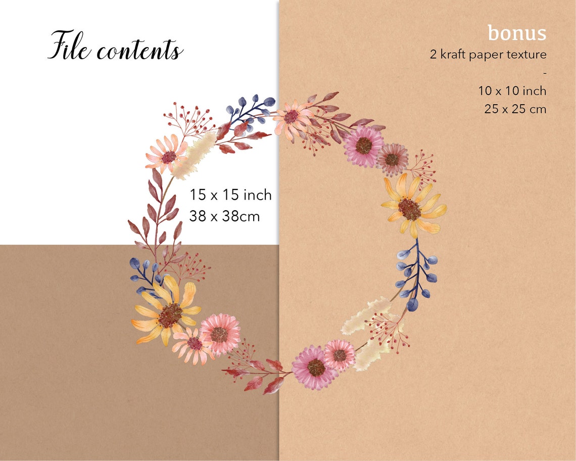 Boho Flower Wreath Clipart | Watercolor - for Wedding and Party Etc ...
