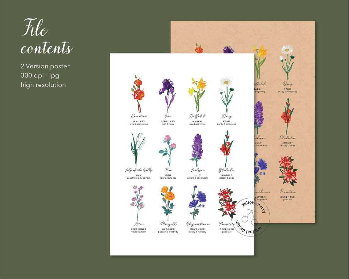 Birth Flower Digital Poster Botanic Poster Floral Poster Digital ...