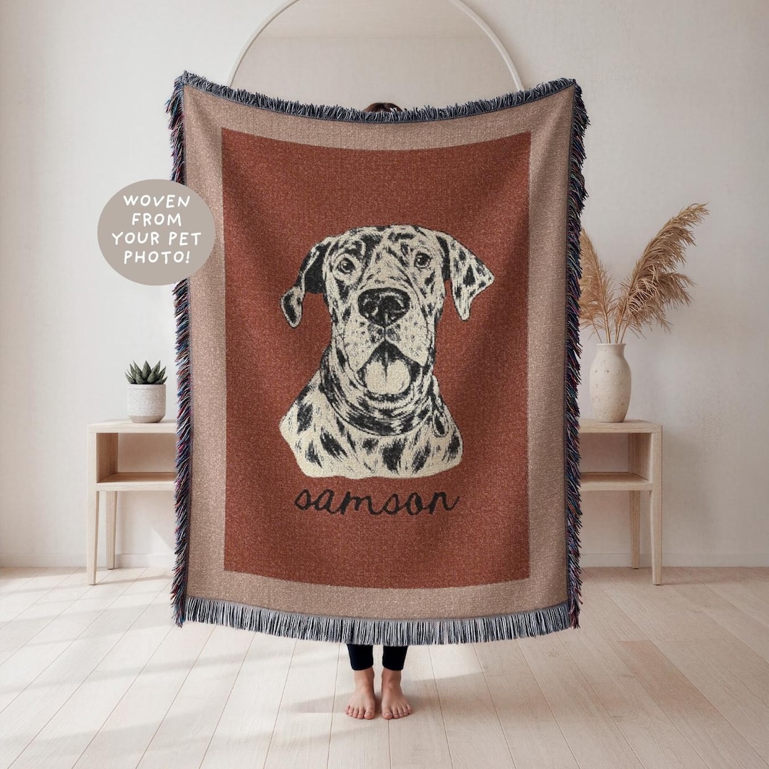 Personalized Woven Blanket With Pet, Custom Pet Blanket, Pet Memorial ...