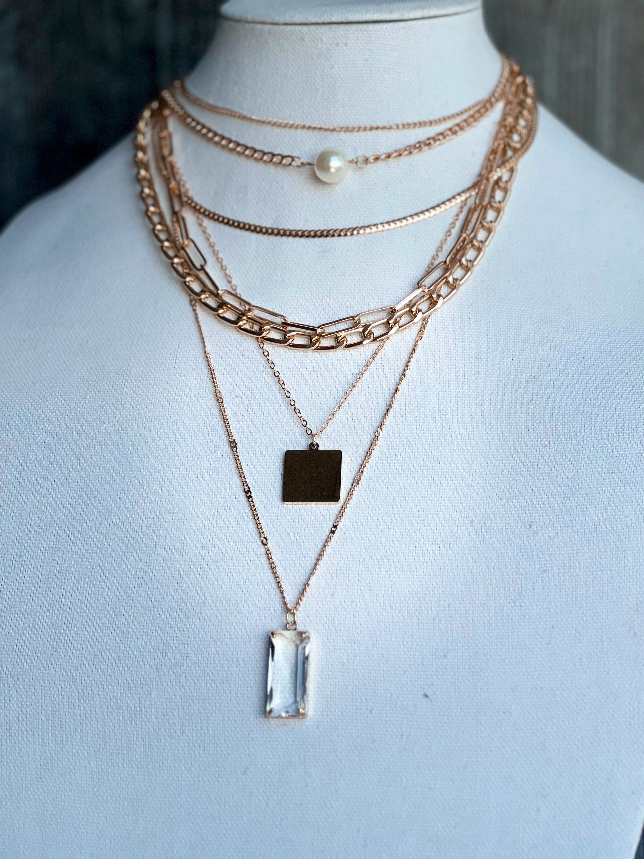 18K Gold Multi-layer Necklaces for Women With Crystal Pendant and ...