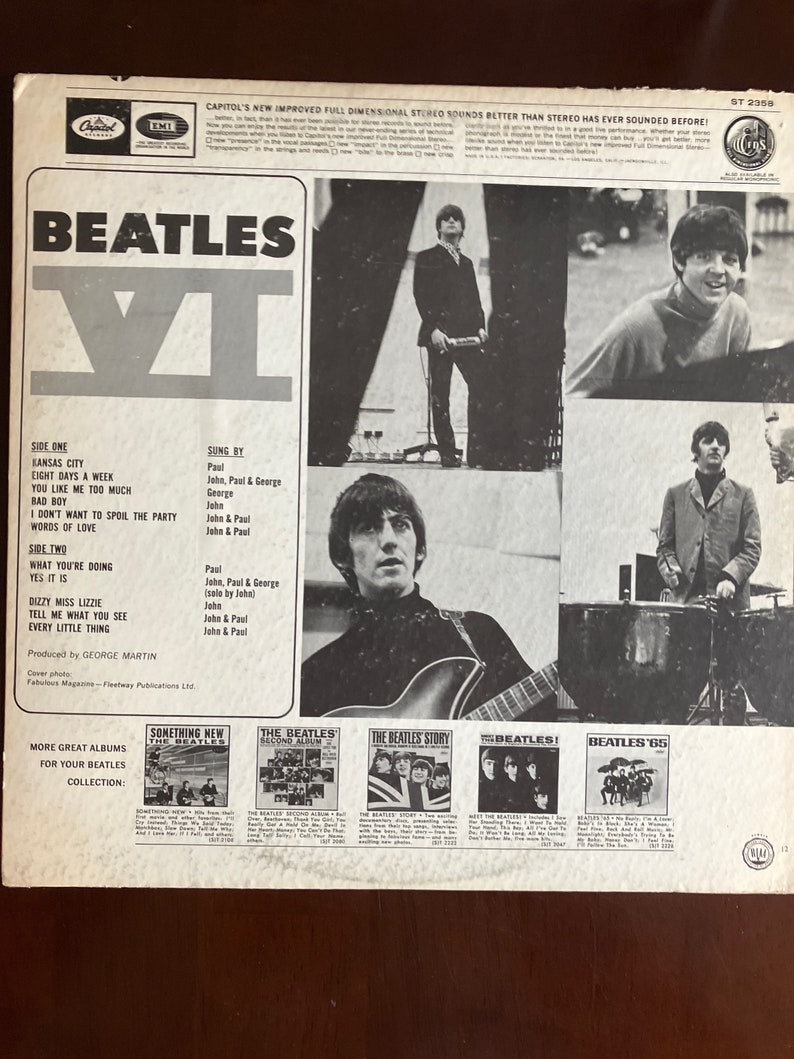 Beatles VI Vinyl Lp NM Capital Records Apple Label ST 2358 - Etsy