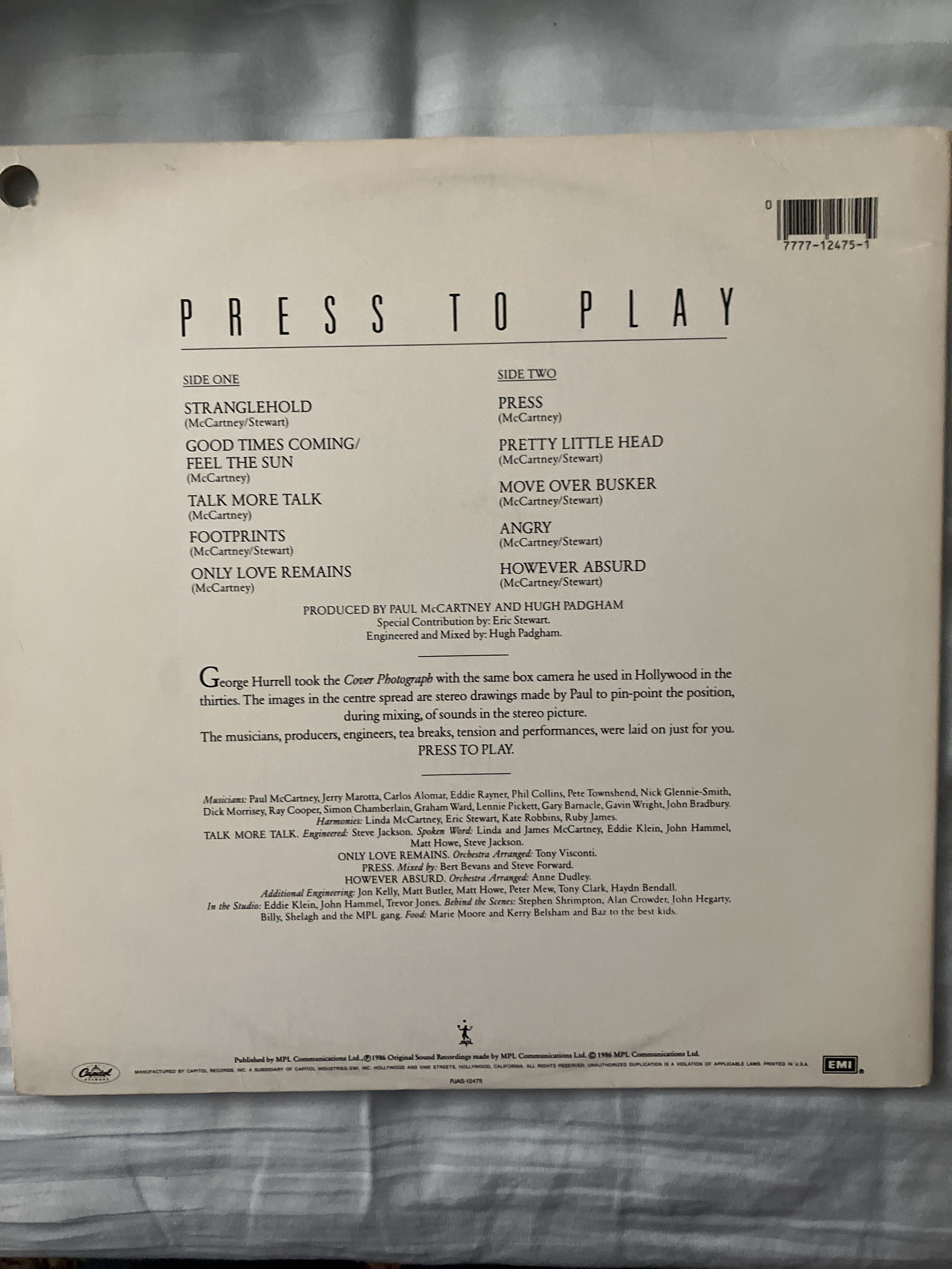 Paul Mccartney – Press to Play 1986 Vinyl LP NM - Etsy