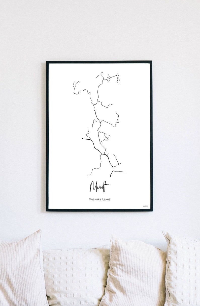Minett Map, Muskoka Lakes Ontario, Lake Rosseau, Cottage Gift, Muskoka ...