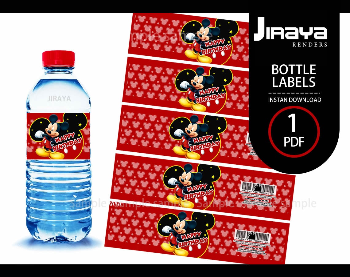 Mickey Mouse Party Bottle Labels Instant Digital Download - Etsy