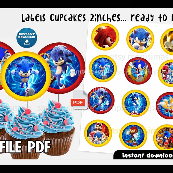 Sonic Birthday Cupcake Toppers - Etsy