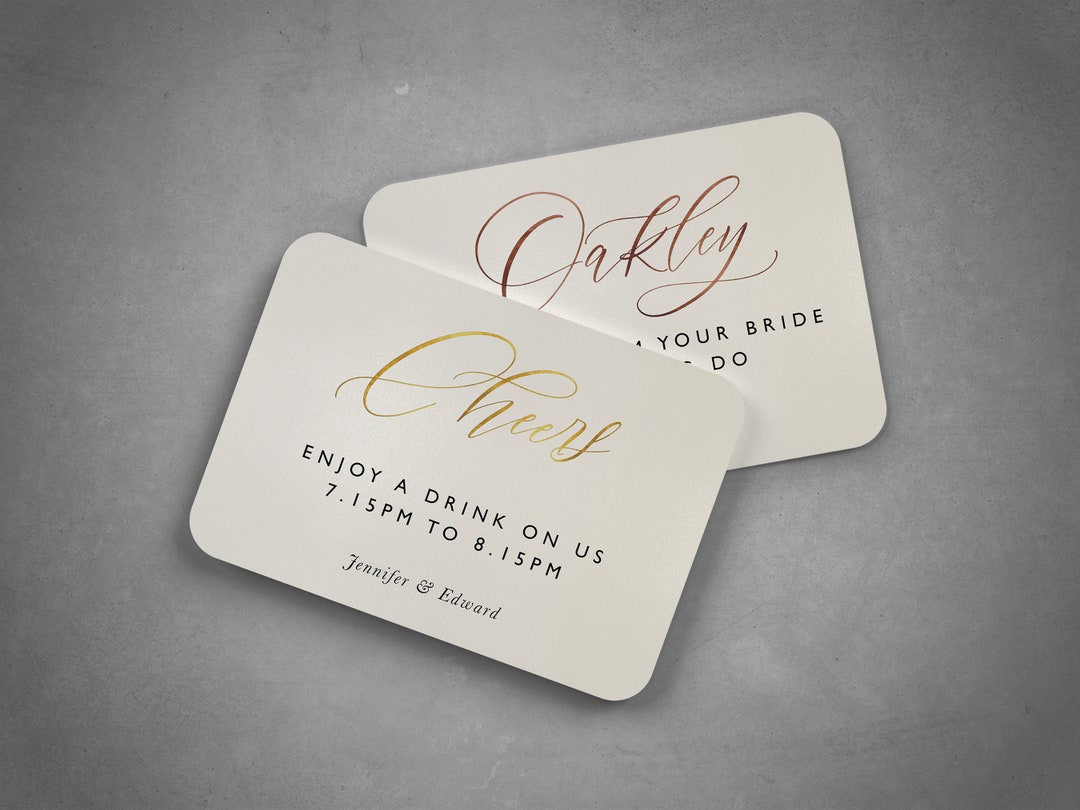 Gold Calligraphy Wedding Tokens A8, Drink Token, Cocktail Voucher ...