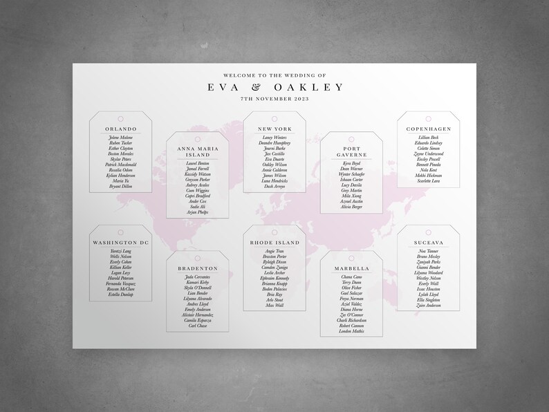 World Map Locations Wedding Seating Plan Sign (A1/A2/PDF), Venue Table ...