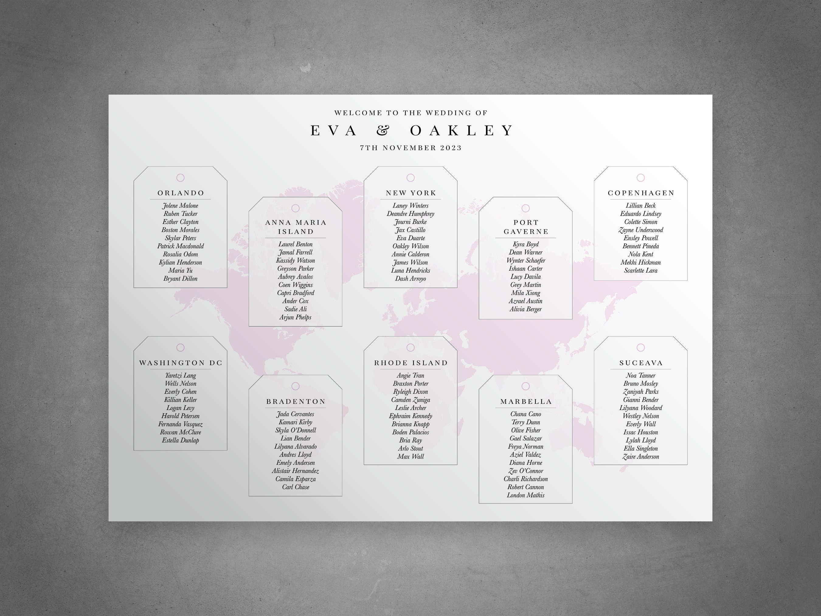 World Map Locations Wedding Seating Plan Sign (A1/A2/PDF), Venue Table ...