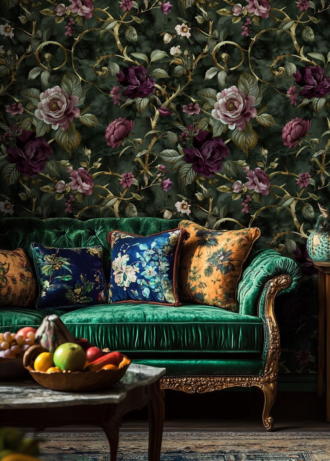 Dark Floral Wallpaper, Victorian Rose Peel and Stick, Moody Botanical ...