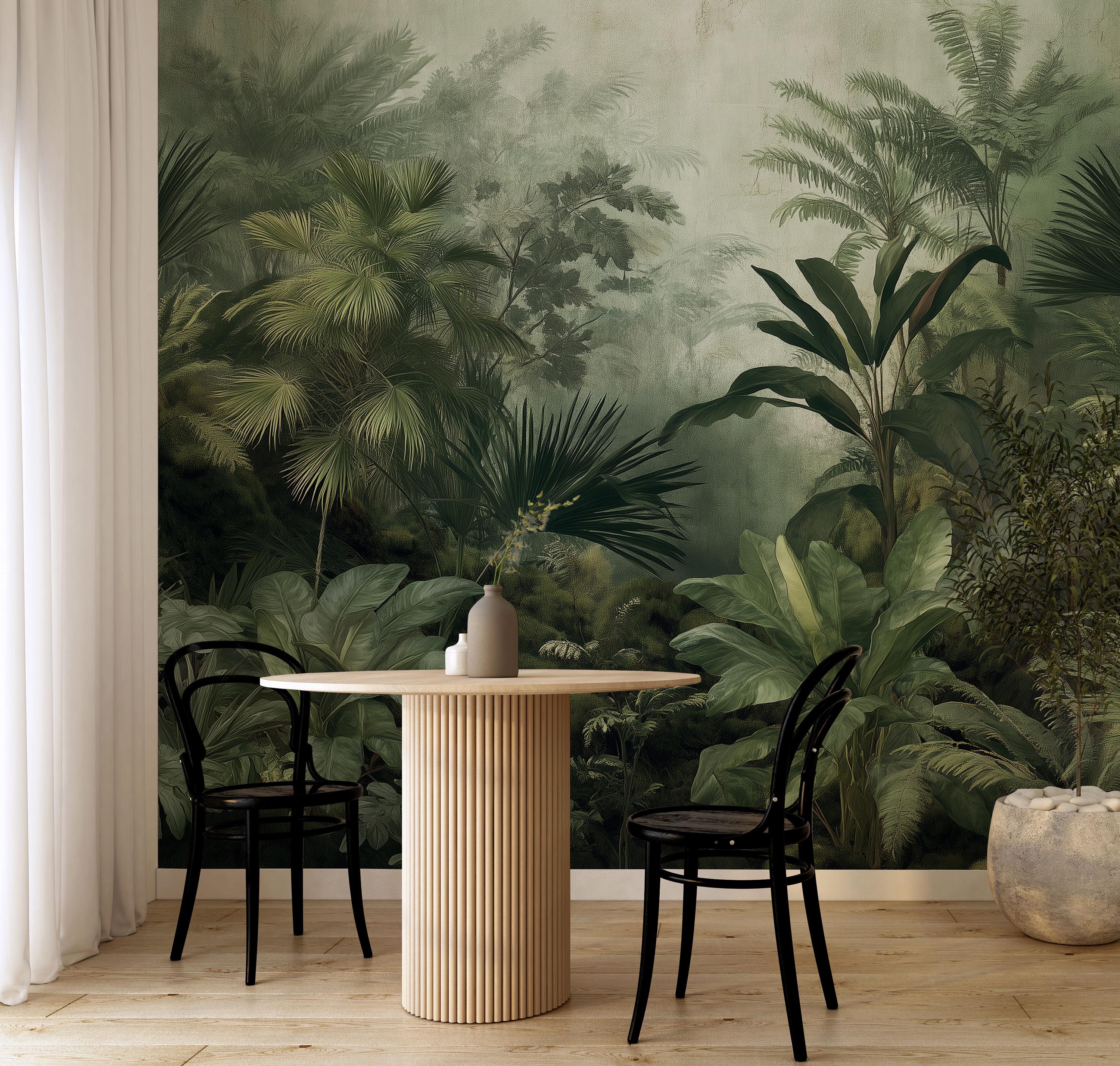 Serene Tropical Greenery Wallpaper | Lush Botanical Jungle Wall Mural ...