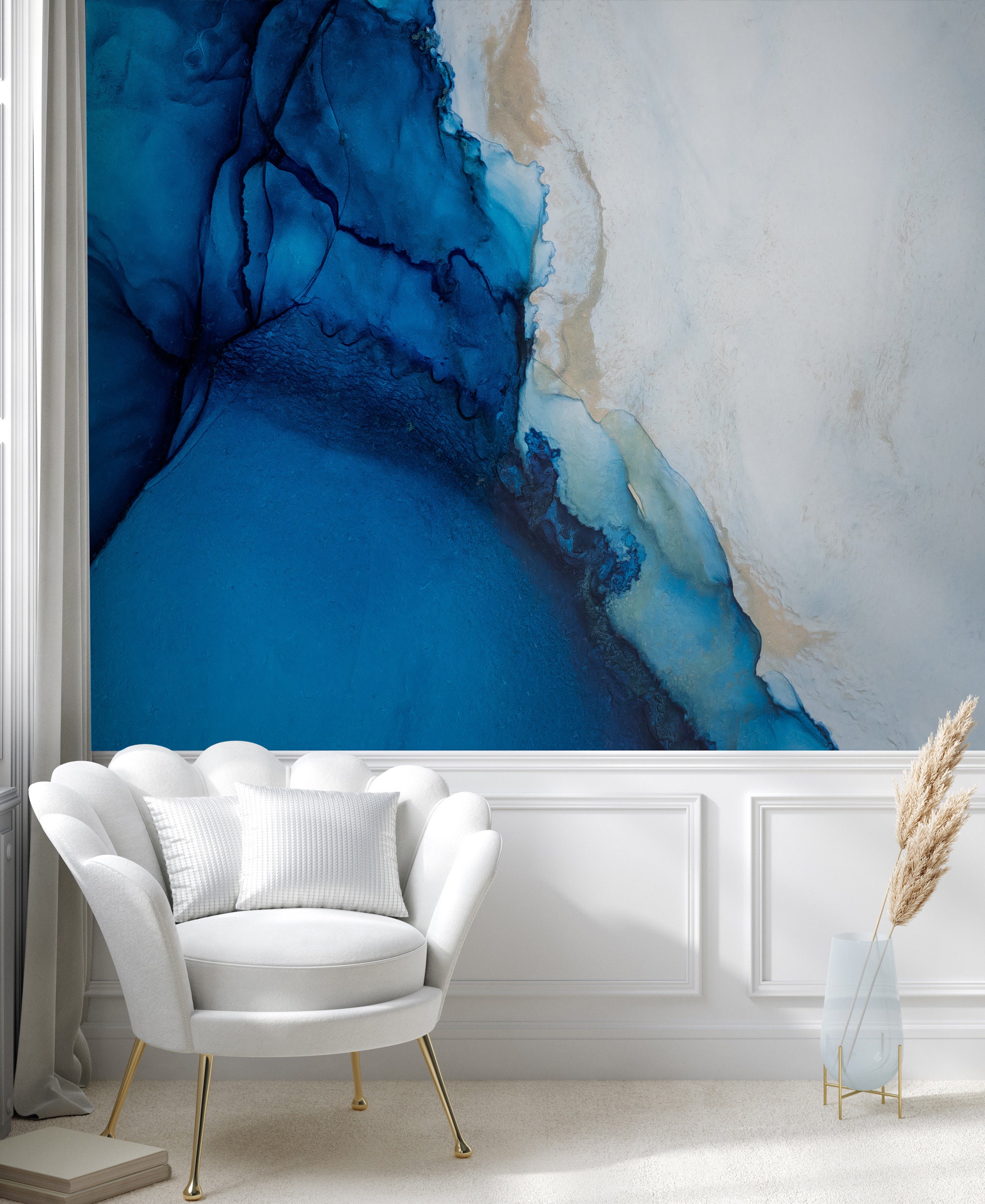 Marble Texture Wallpaper Peel and Stick Blue Marble Wall - Etsy