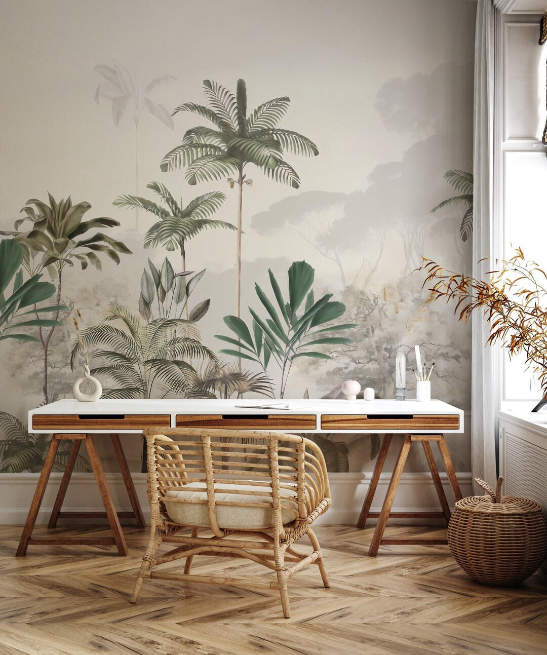 Tropical Forest Wallpaper Palm and Banana Trees Wall Mural Rainforest ...
