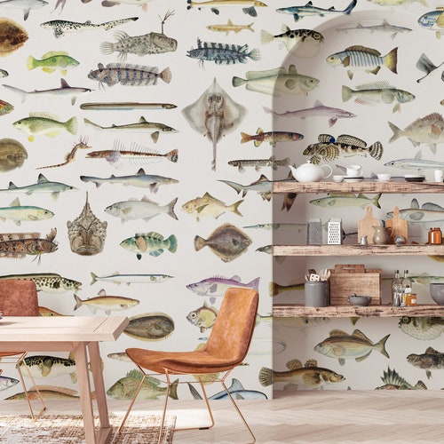 Nostalgic Underwater Art Wallpaper Vintage Fish Wall Mural - Etsy