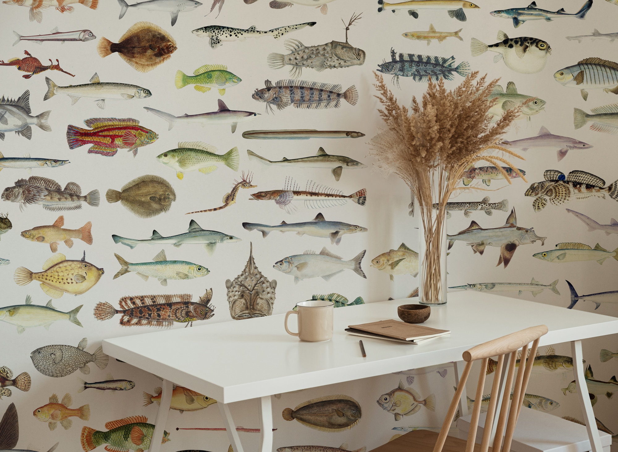 Vintage Fish Wallpaper | Nautical Coastal Bathroom Wall Mural ...