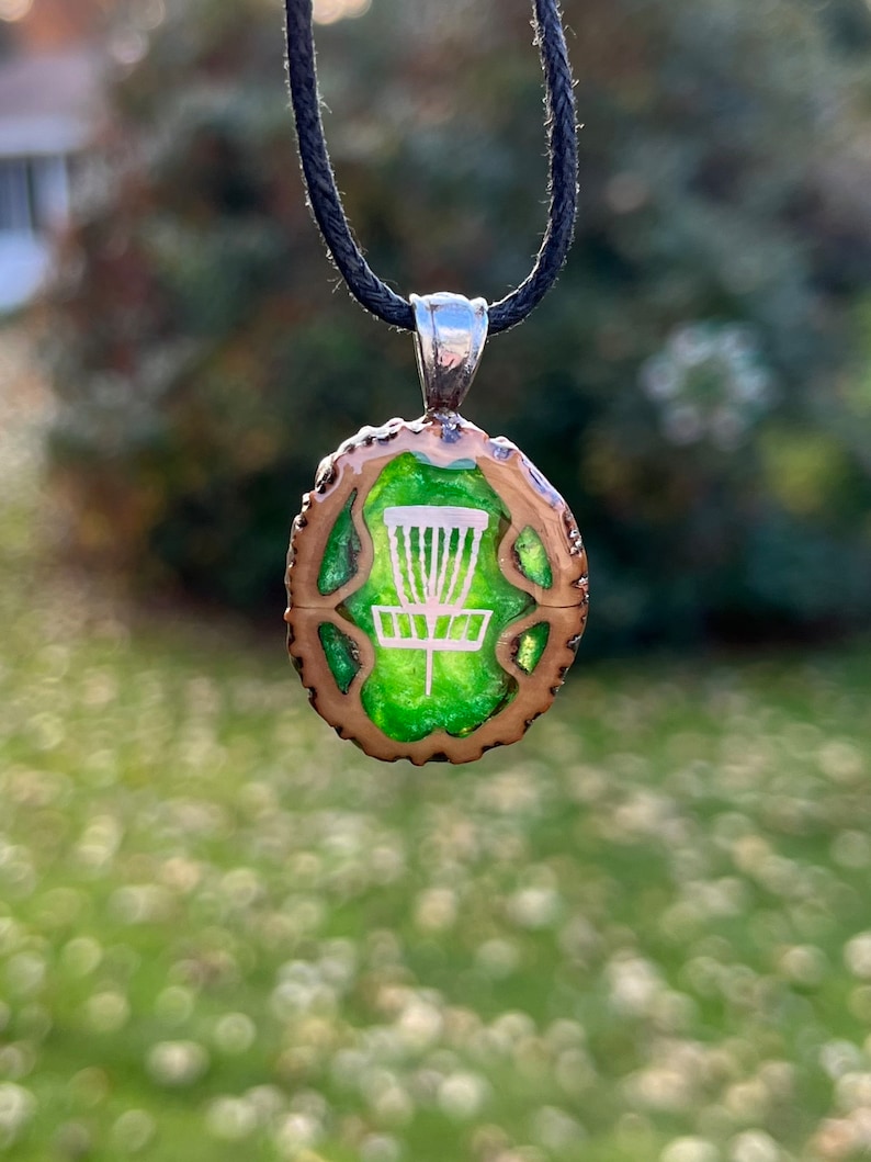 Green, Glowing Disc Golf Basket, Walnut Pendant, Nature Jewelry - Etsy