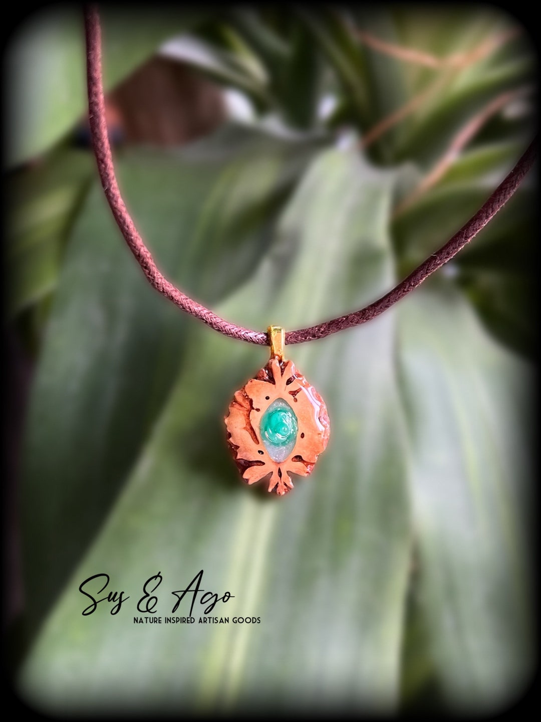 Green Rose Peach Pit Pendant, Unique Handmade Nature Jewelry, Gift for ...