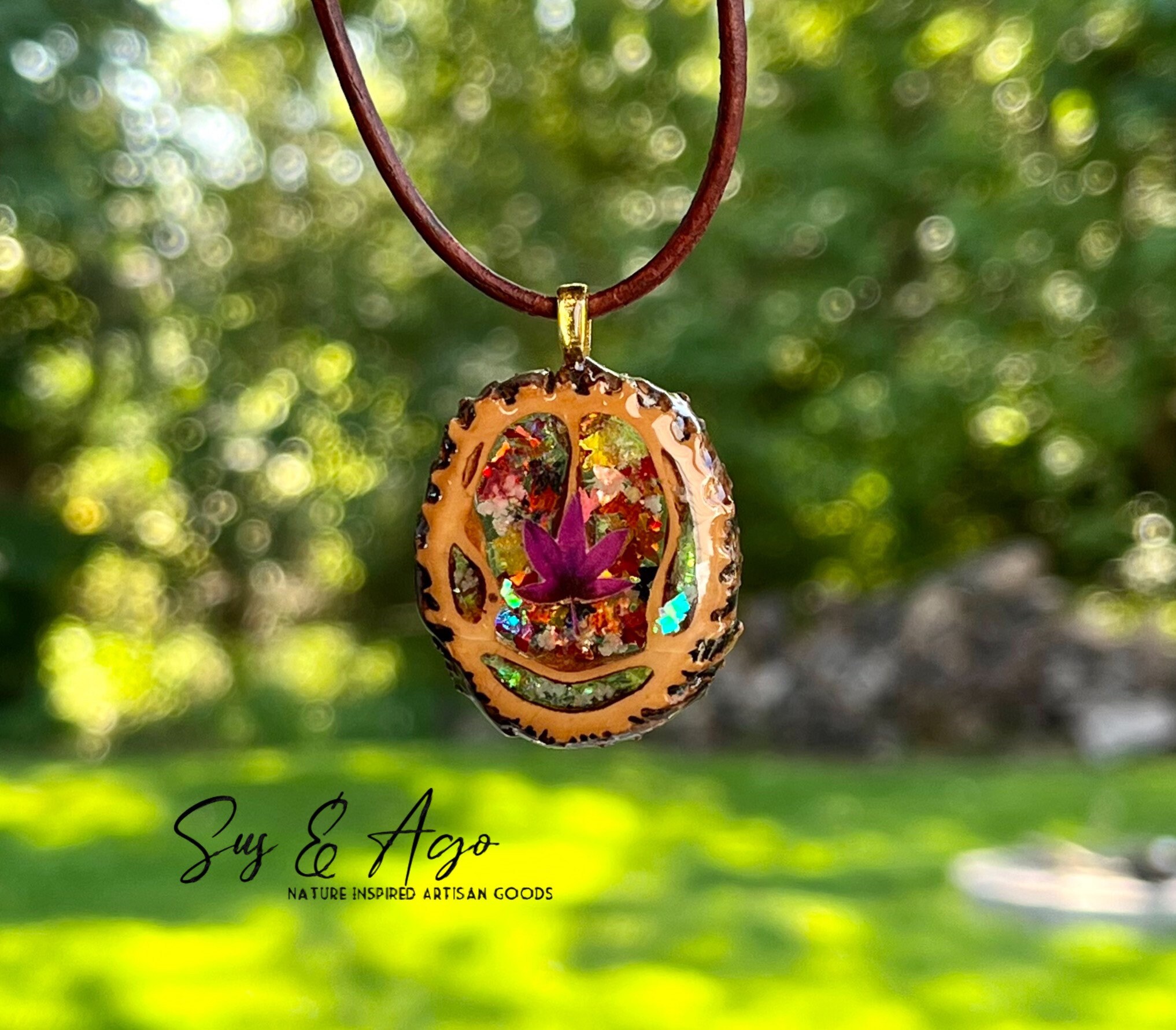 Autumn Leaves Glowing Walnut Nature Jewelry Pendant Fall - Etsy