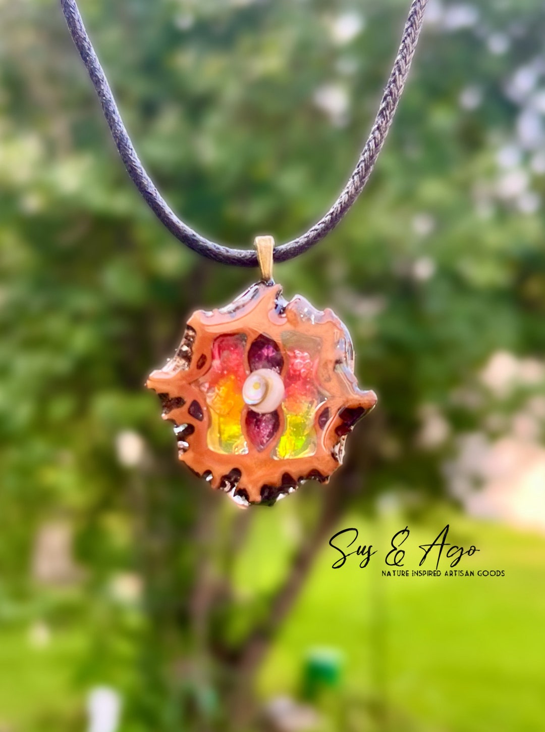 Stained Glass Inspired Manchurian Walnut Nature Pendant - Etsy