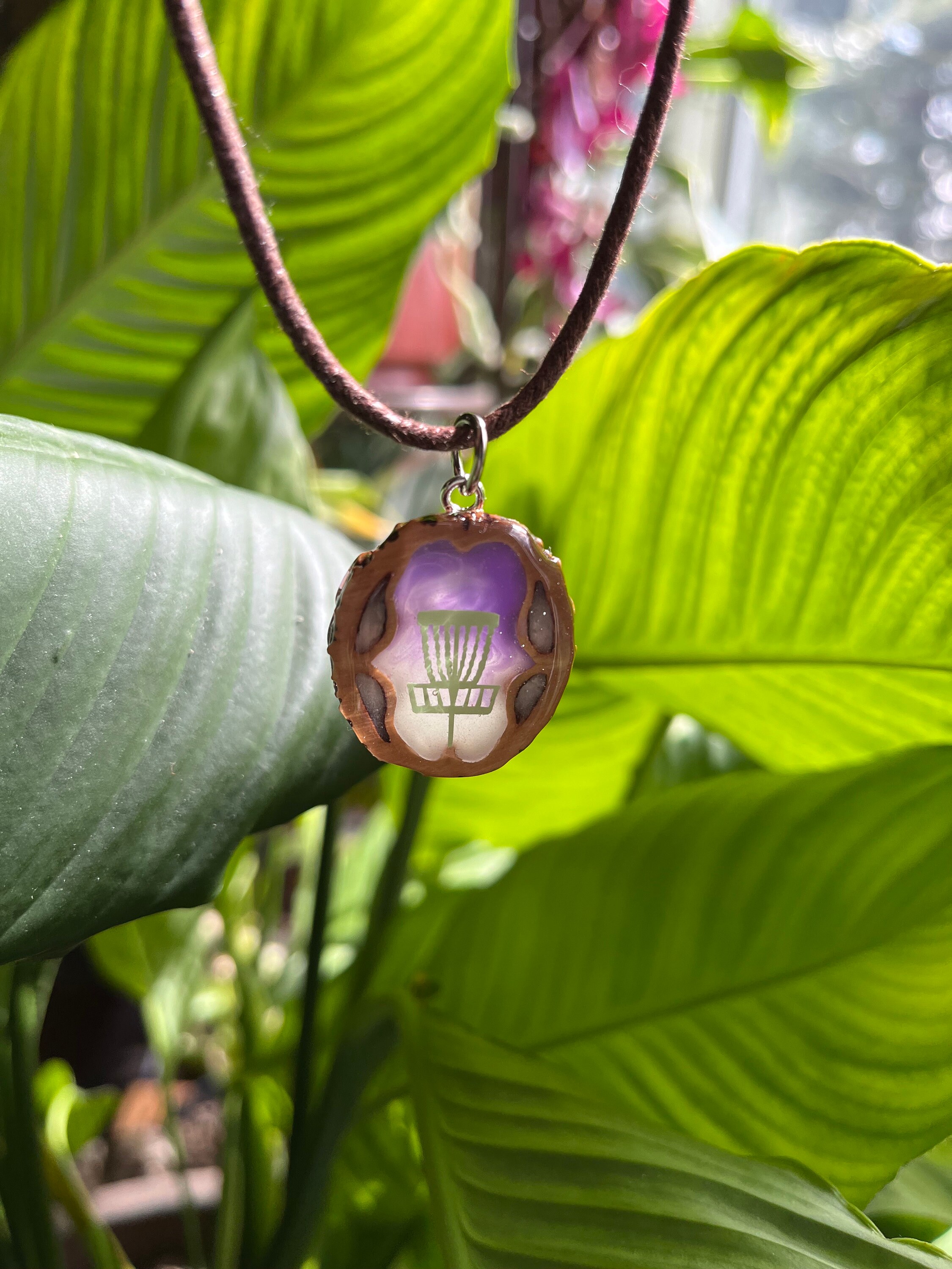Purple Marble Glow in the Dark Disc Golf Basket Walnut Pendant - Etsy