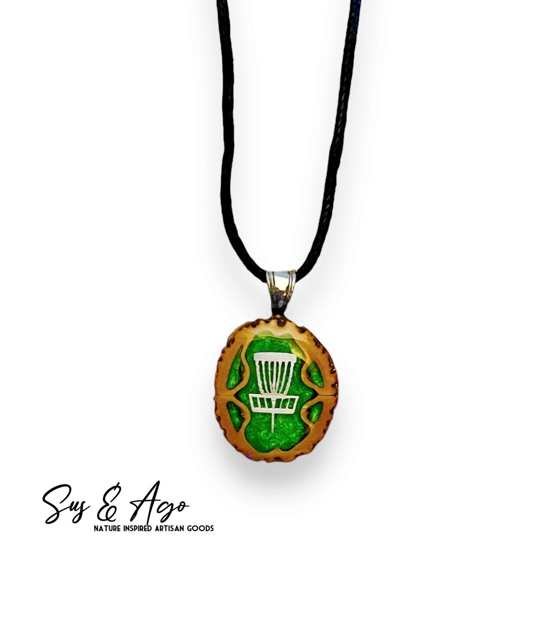 Green, Glowing Disc Golf Basket, Walnut Pendant, Nature Jewelry - Etsy