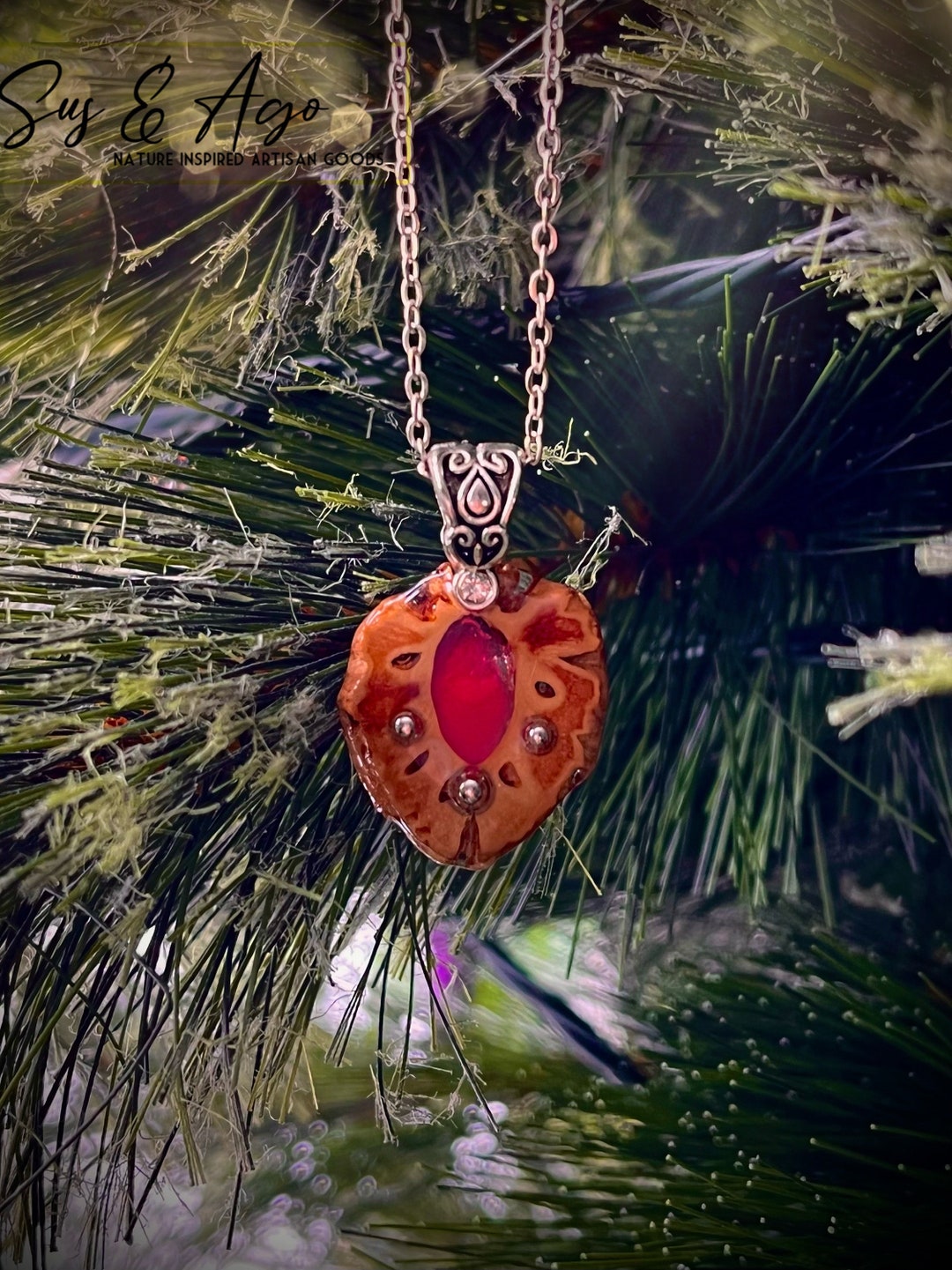 Glow in the Dark Red Peach Pit With Silver Accents Silver - Etsy